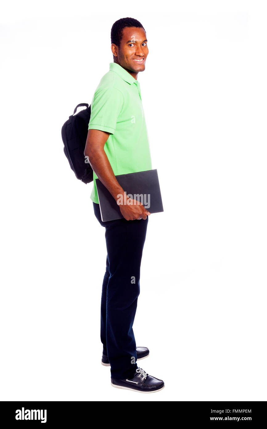 Full body portrait of a student smiling - isolated over a white ...