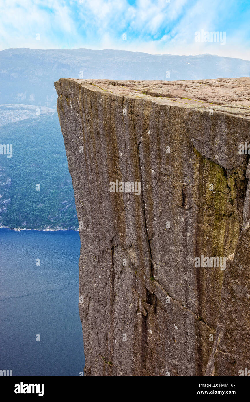 Side view of famous Pulpit Rock above Lysefjord in Norway Stock Photo ...
