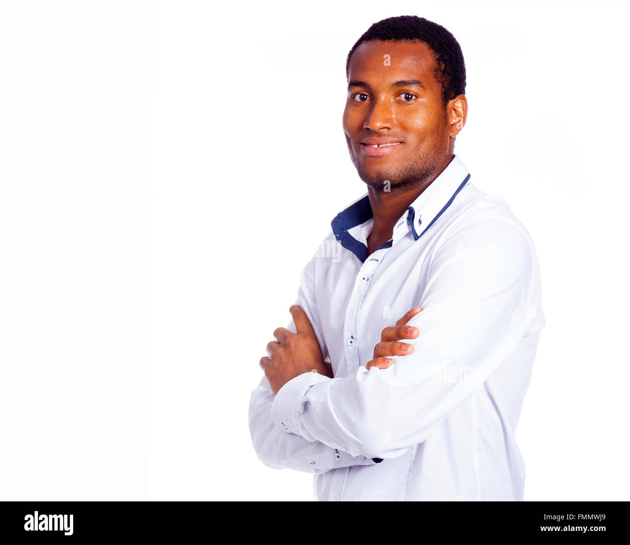Portrait of a handsome smiling black man on white background Stock ...