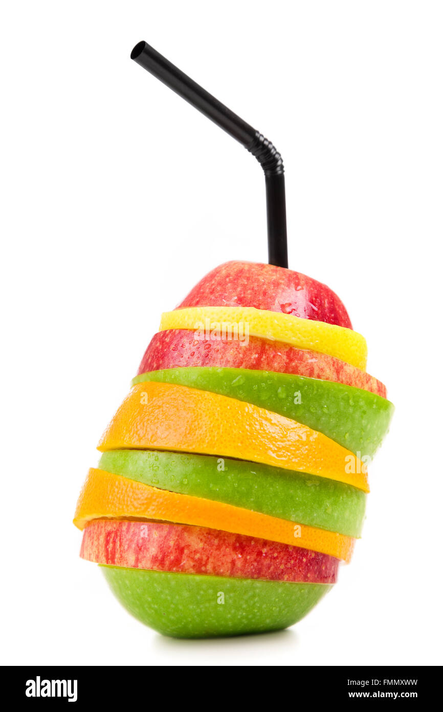 Mixed fruit cocktail on white background Stock Photo - Alamy