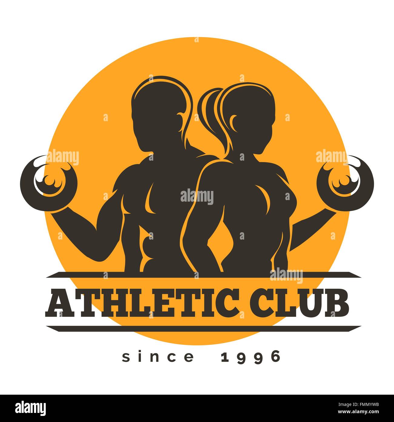 Sport, Gym or Athletic Club Emblem. Woman and Man holds dumbbells. Free ...
