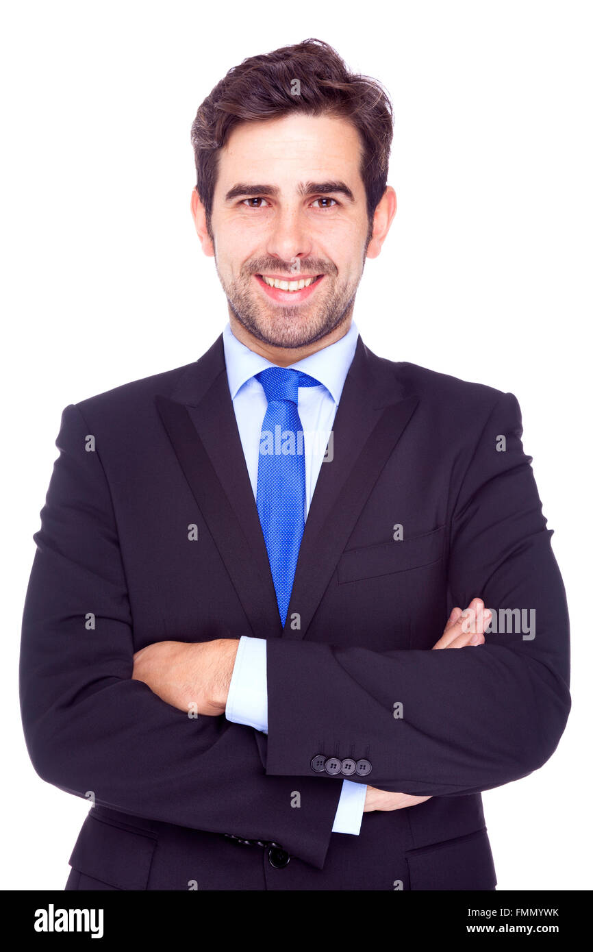 Portrait of a smiling handsome business man, isolated on white ...