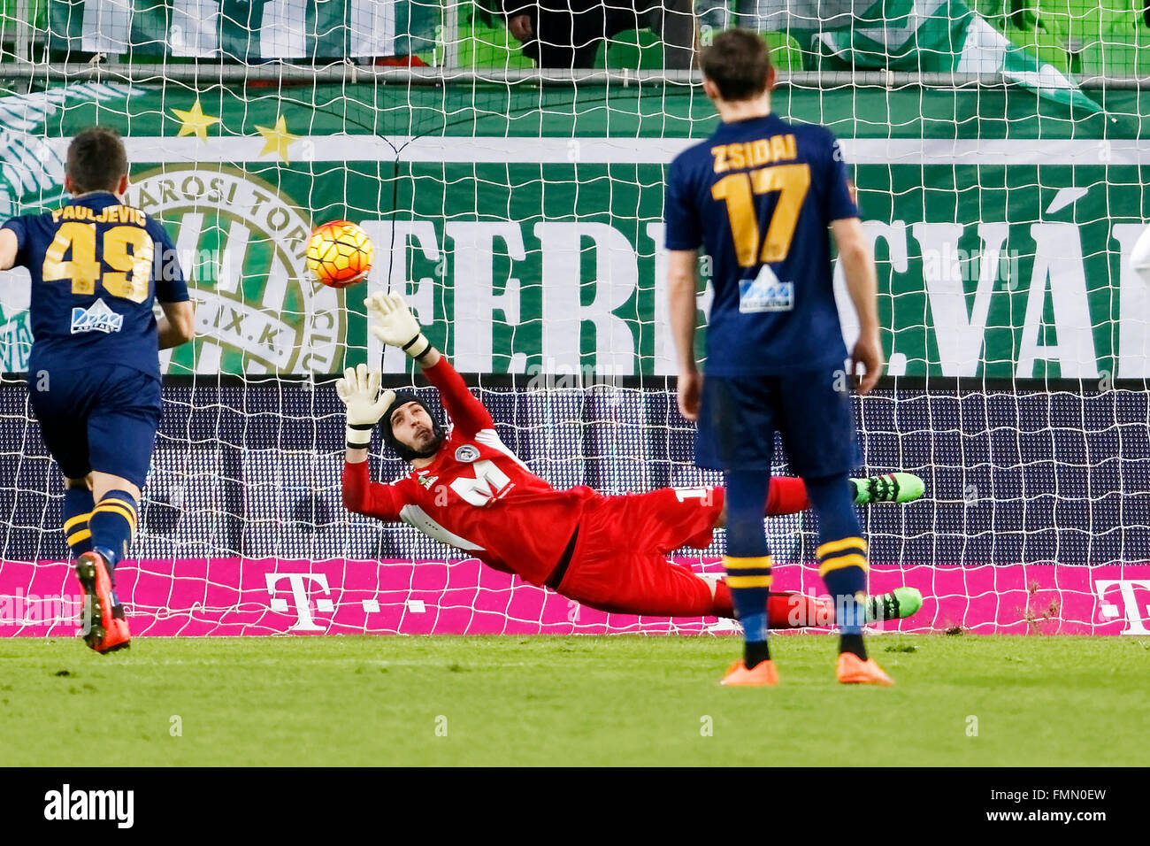 Budapest, Hungary. 12th March, 2016. Goalkeeper Filip Pajovic of Puskas ...