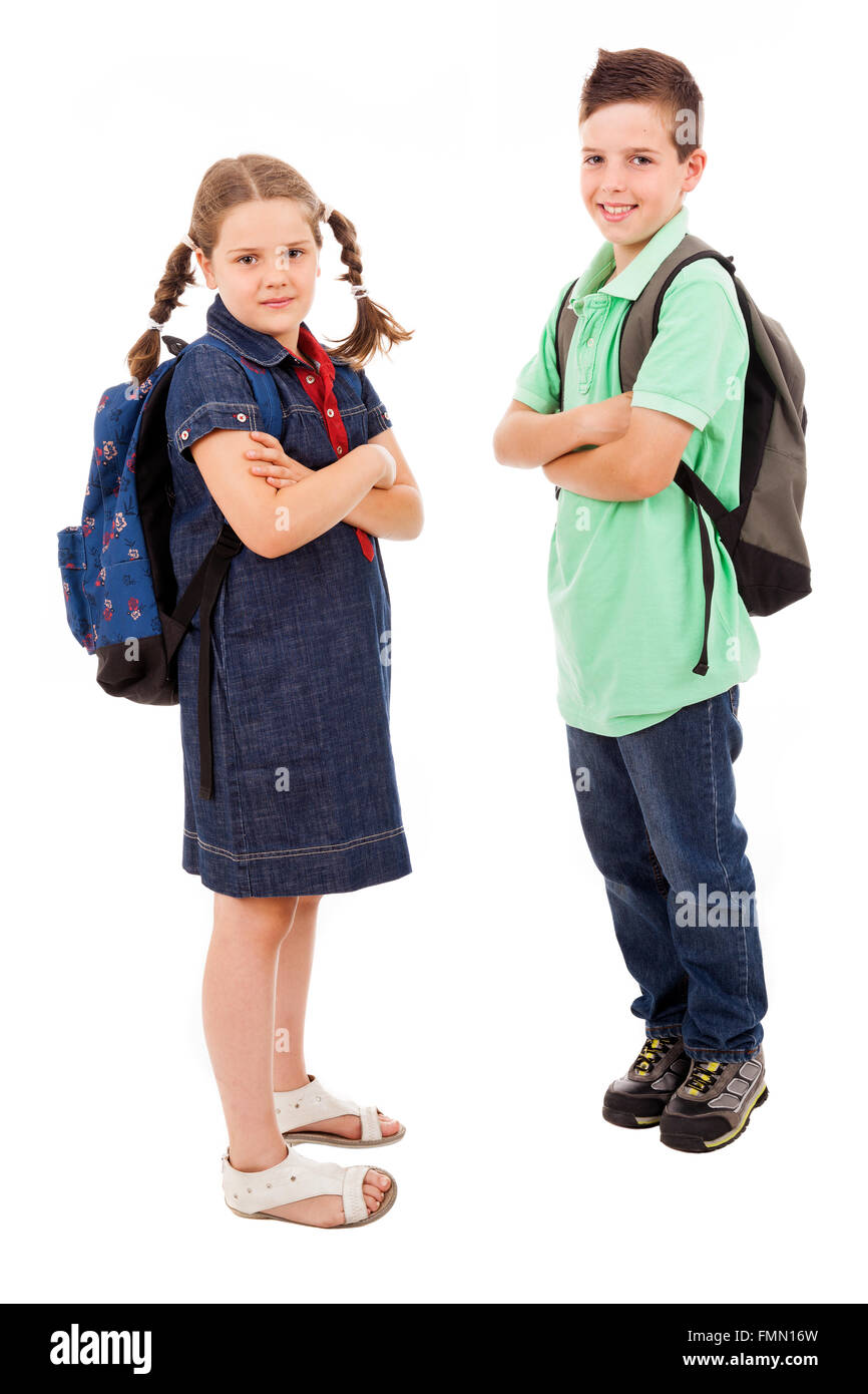 School children with backpacks, isolated on white Stock Photo - Alamy