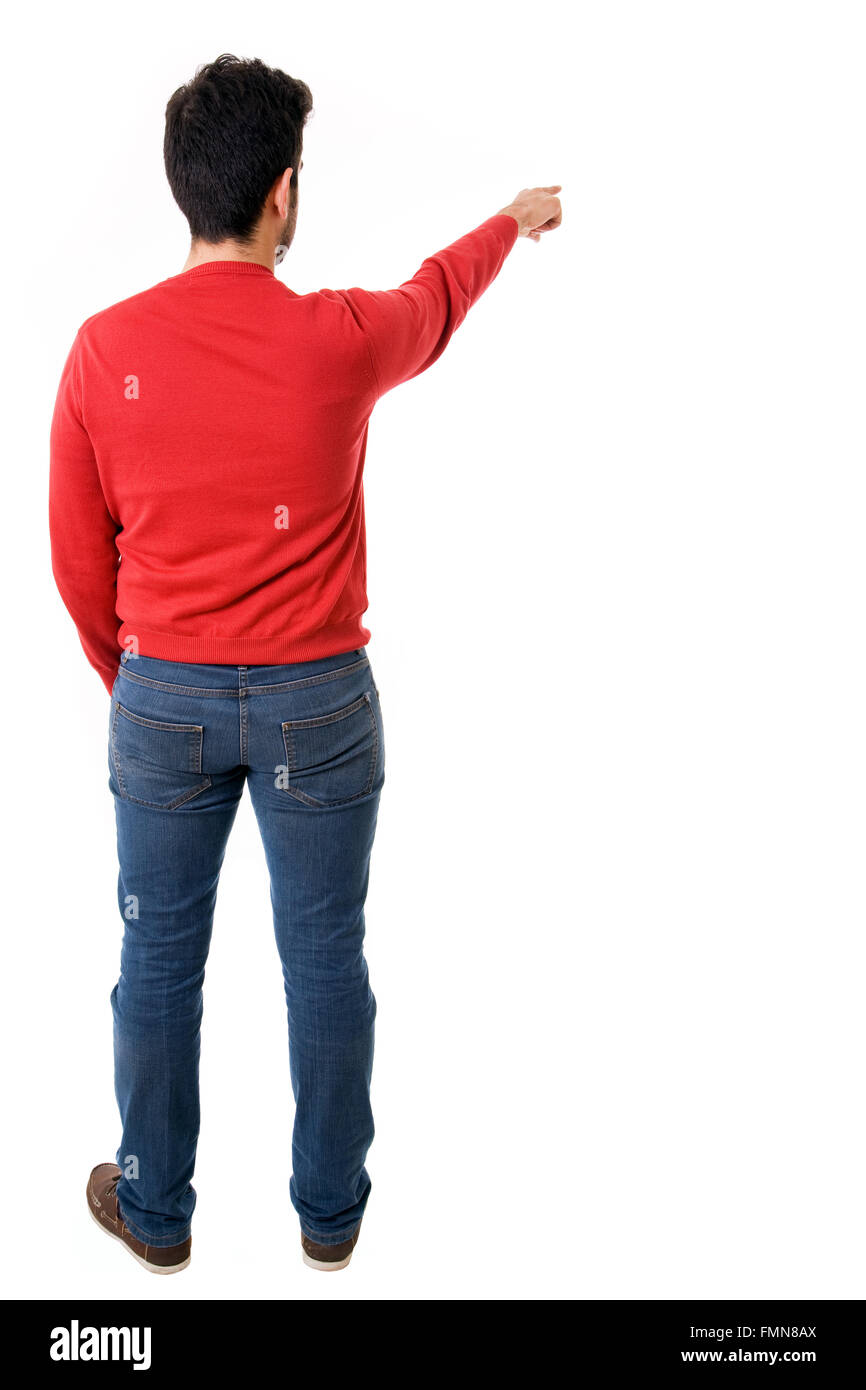 young casual man full body pointing, isolated on white Stock Photo - Alamy