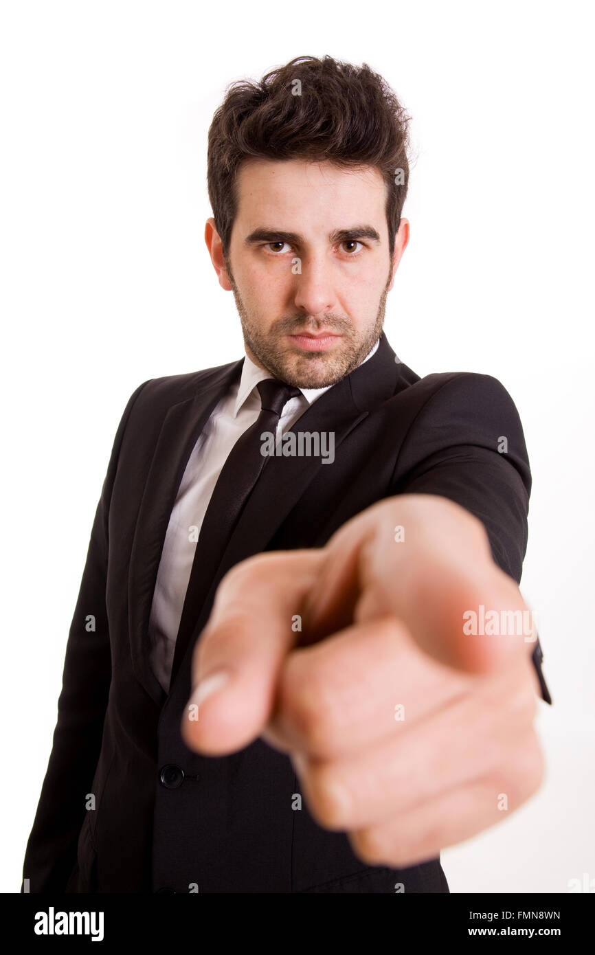 Young business man pointing at you isolated white background Stock ...