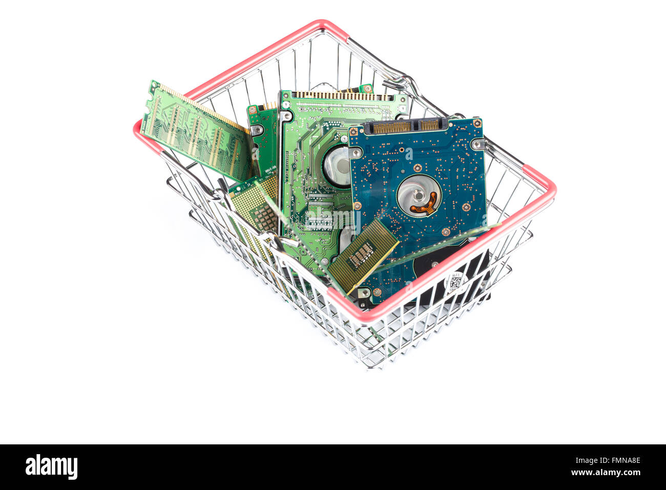 shopping trolley filled with computer stuff on white background Stock ...