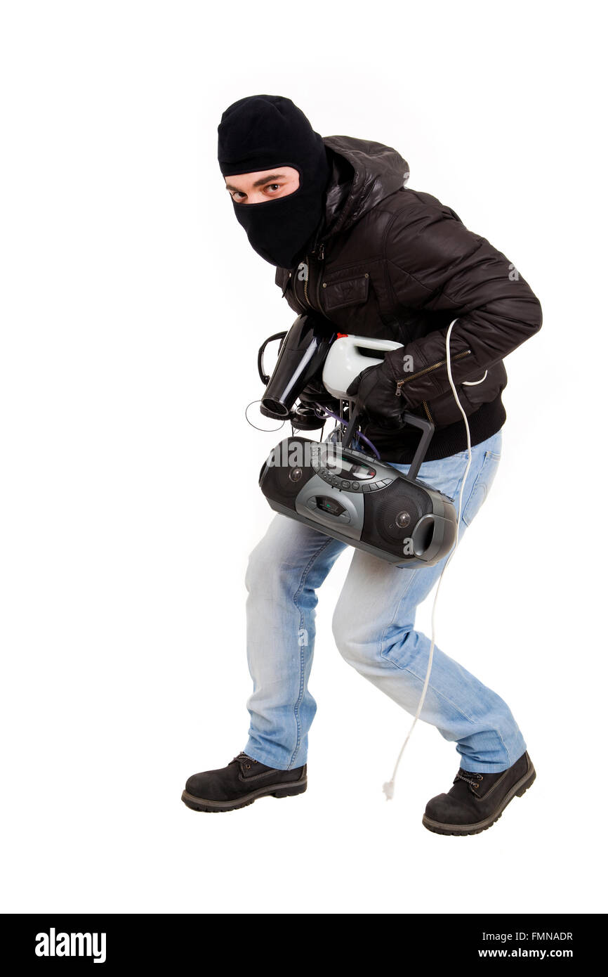 Robber with goods, isolated on white Stock Photo - Alamy
