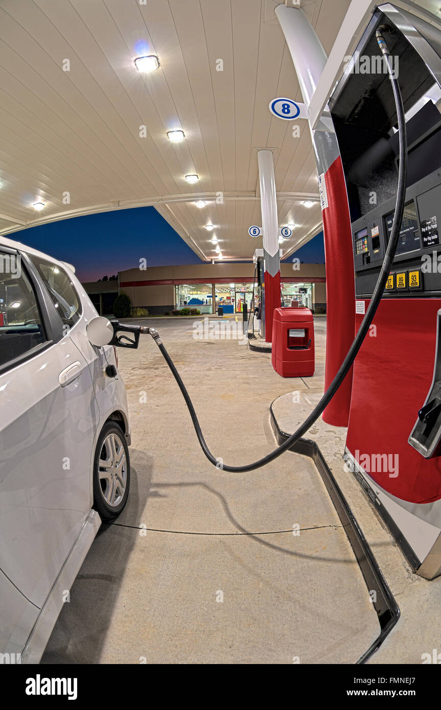 Small Car Refueling At Gasoline Station Convenience Store Stock Photo ...