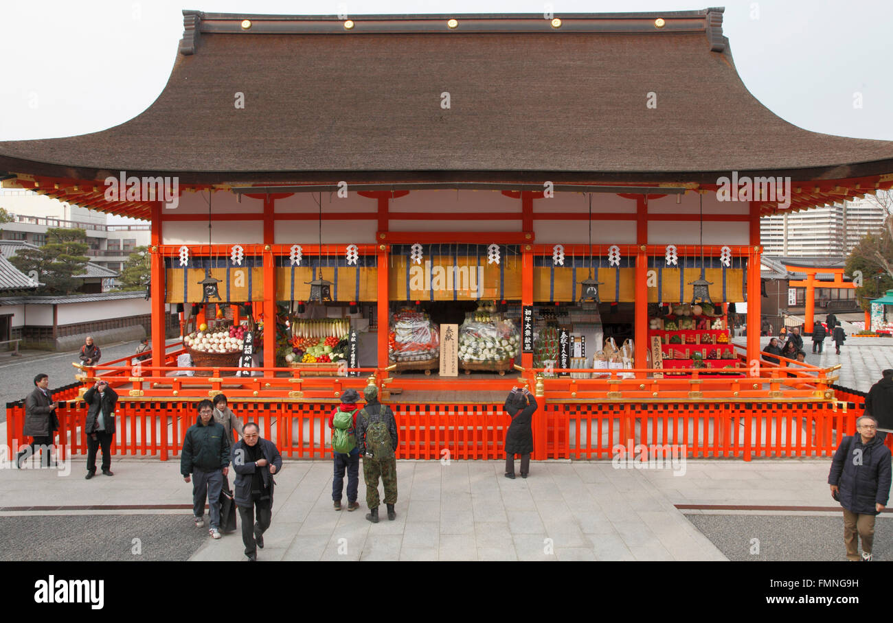 Japan; Kyoto; Fushimi Inari Taisha Shrine, offerings, display, Hatsu ...