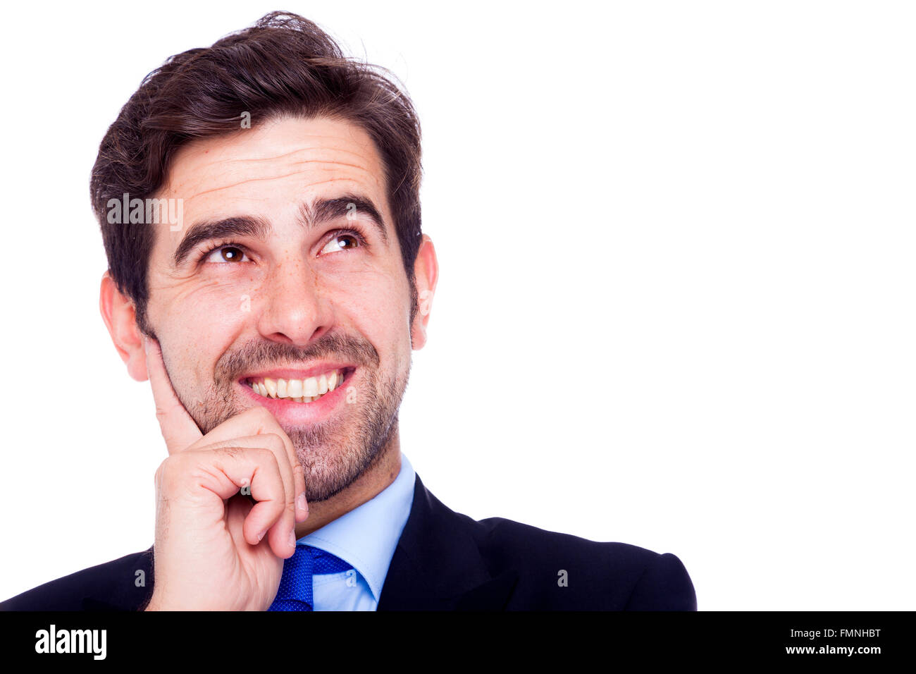 Handsome business man looking up, isolated on white background Stock ...