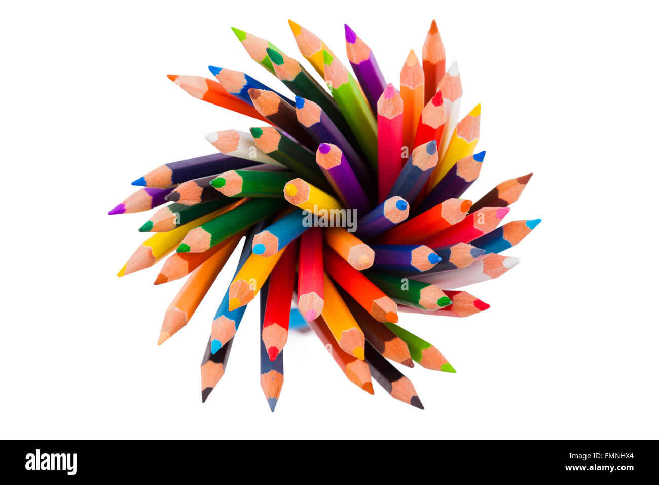 Spiral of color pencils on white background Stock Photo - Alamy