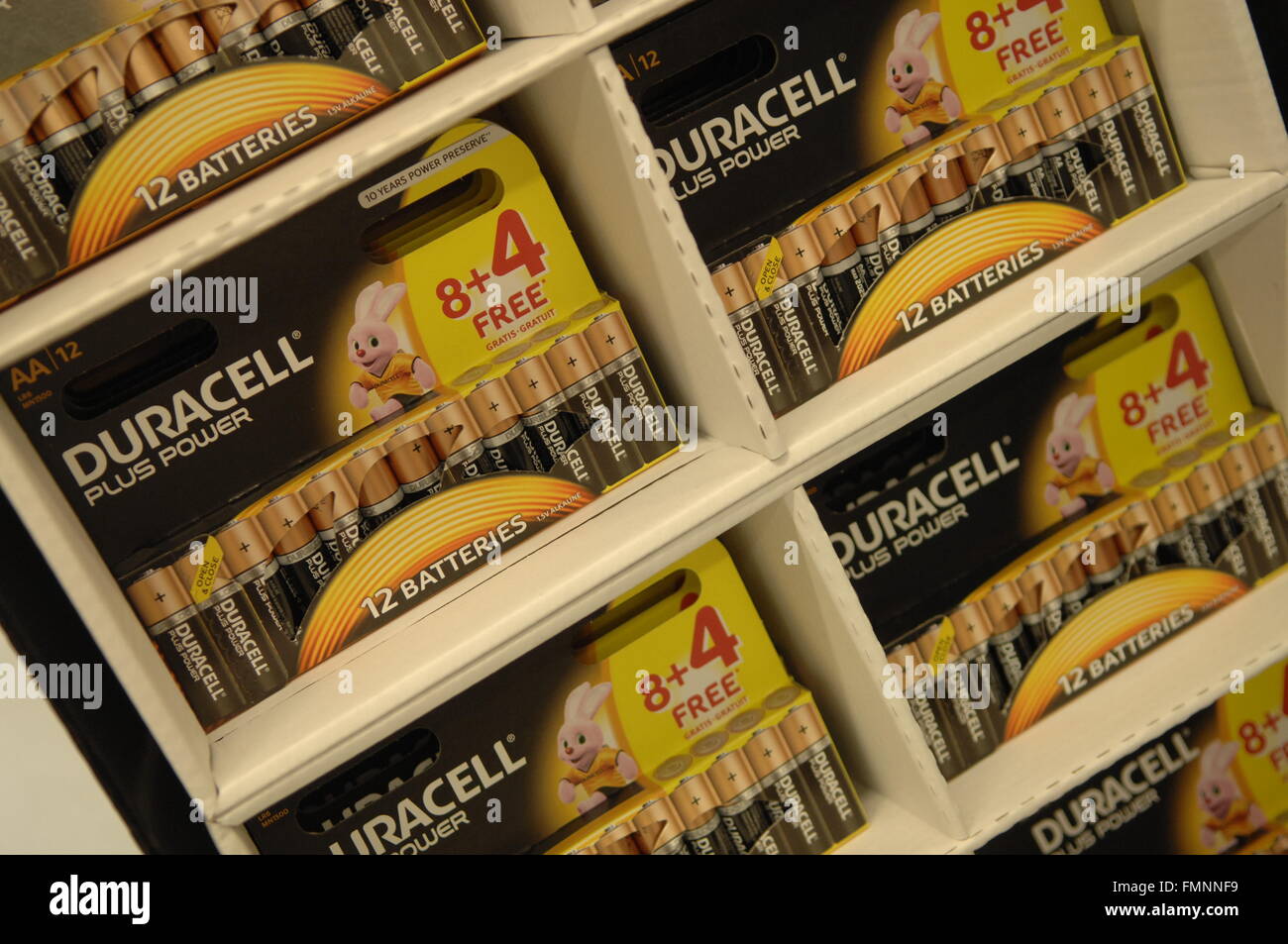 A close up image of Duracell batteries on display in a supermarket ...