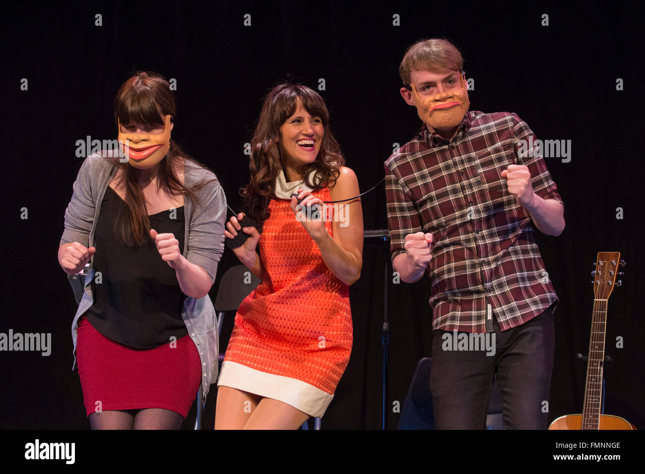 Nina Conti (centre). Photocall with comedian and ventriloquist Nina ...
