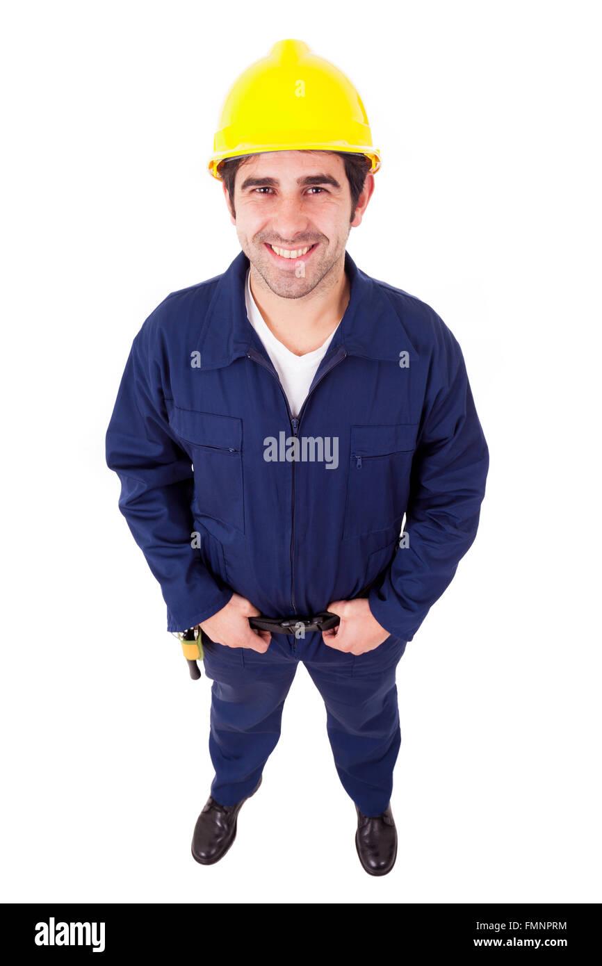 Smiling worker full lenght, isolated on white Stock Photo - Alamy