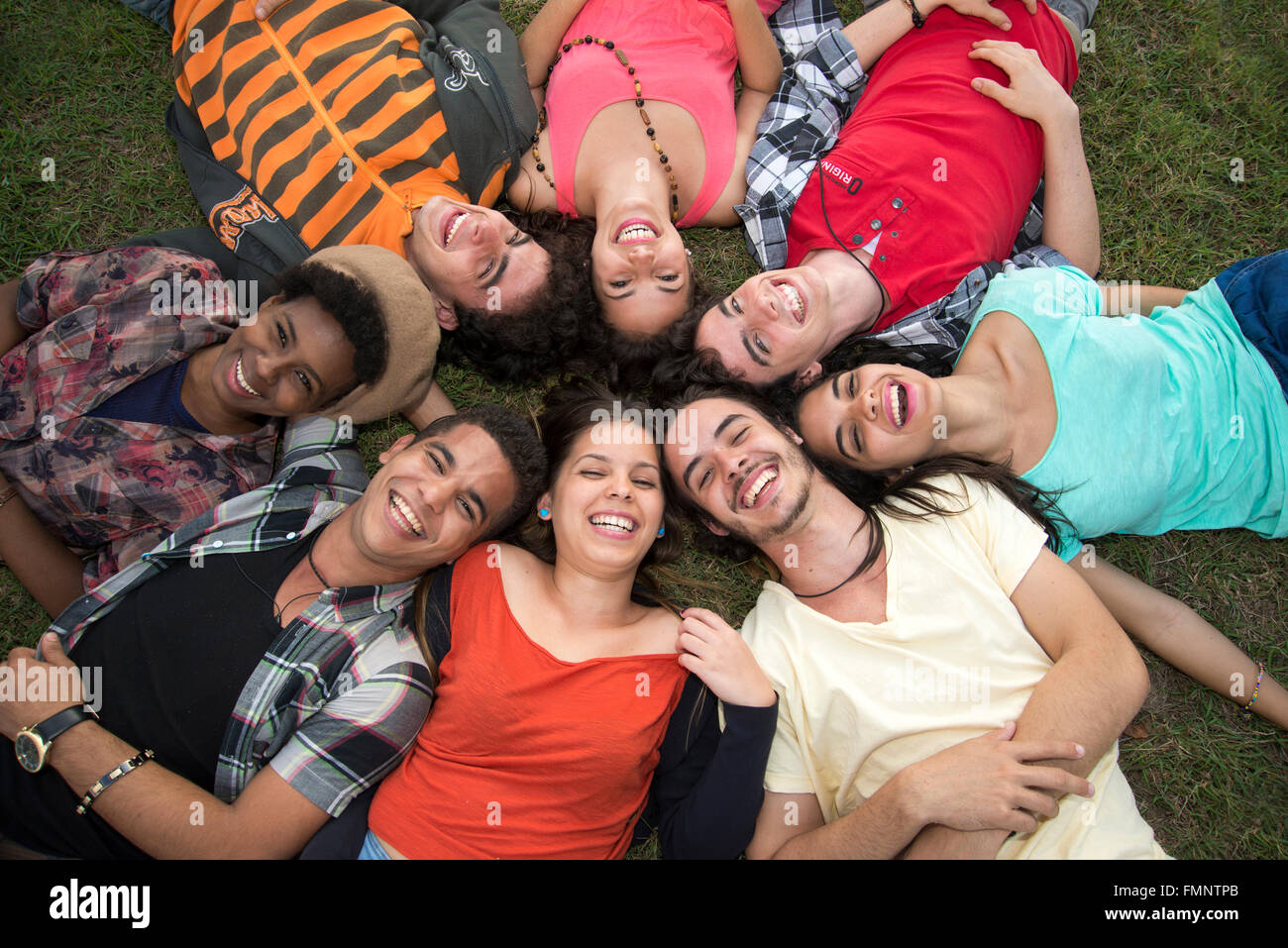 Group of college students having good time in the outdoors Stock Photo ...