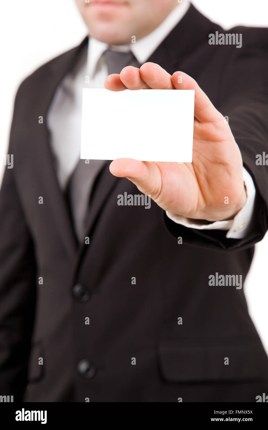 Business man offering card, isolated over white background Stock Photo ...