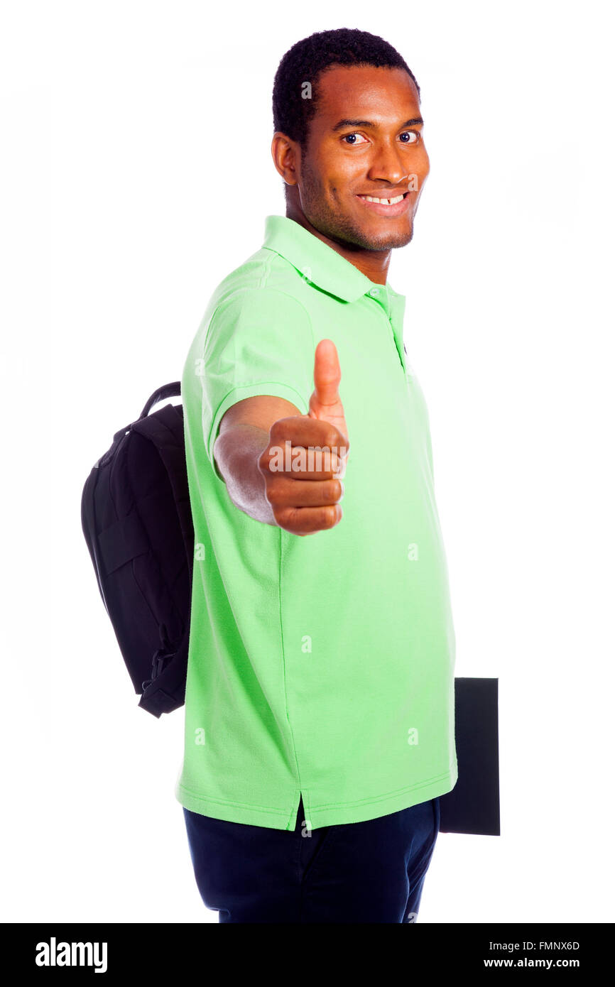 Smiling student thumbs up - isolated over a white background Stock ...