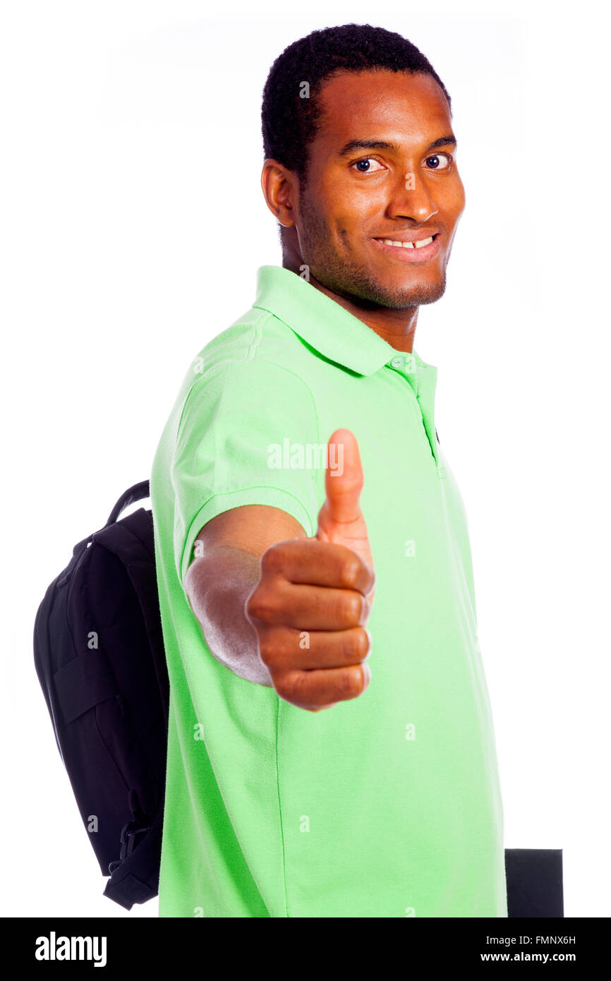 Smiling student thumbs up - isolated over a white background Stock ...