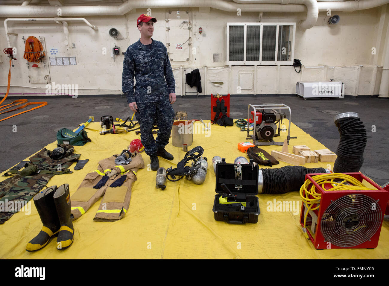 Display of firefighting equipment aboard the USS Anchorage, San Diego ...