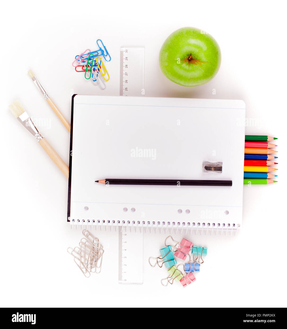 Photo of office and student gear over white background - Back to school ...