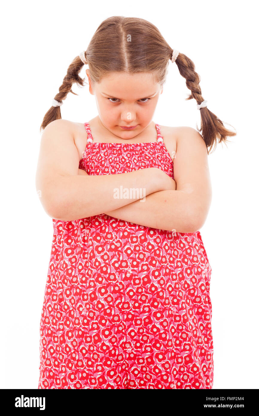 Angry little girl isolated over white background Stock Photo - Alamy