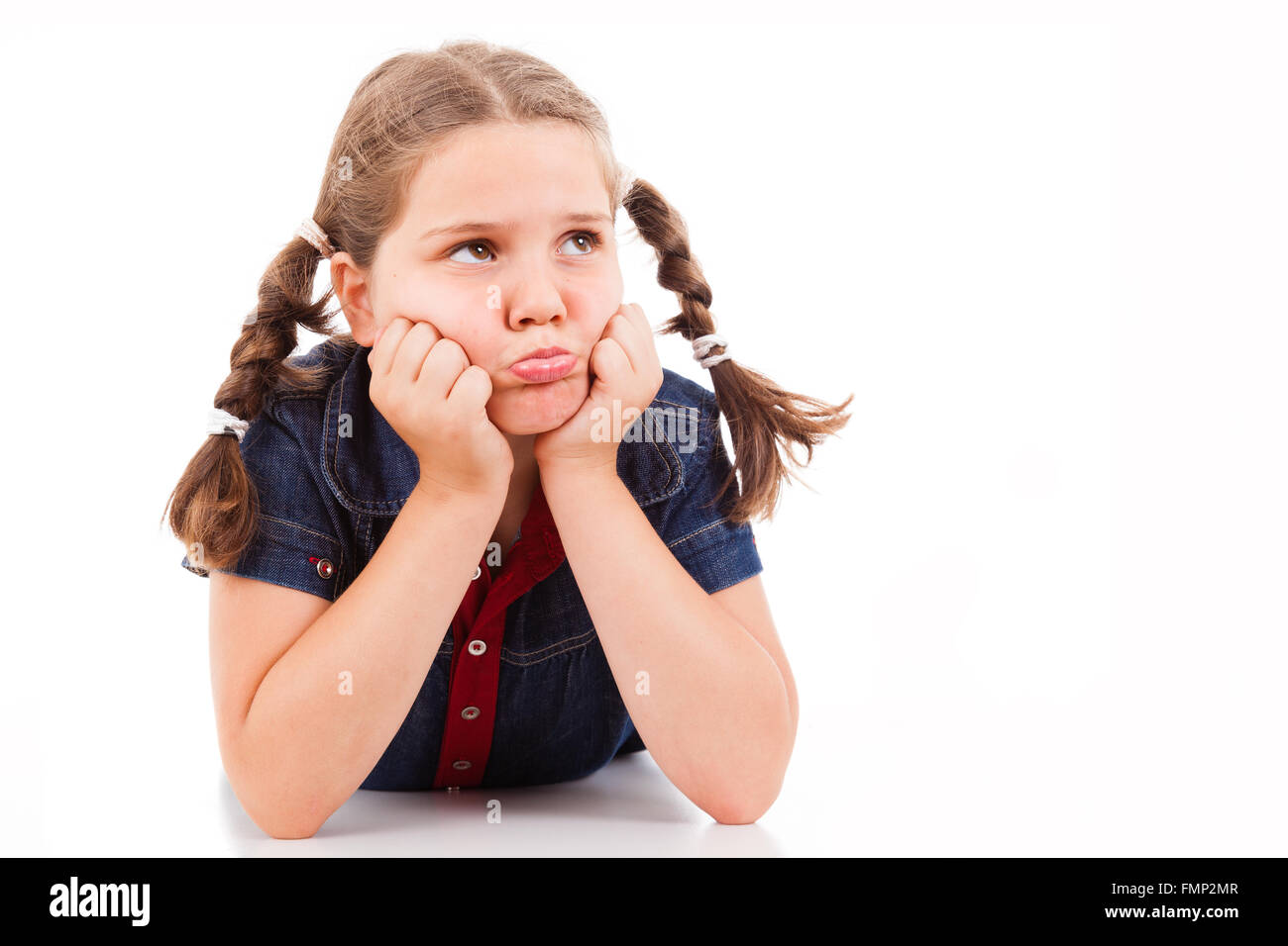 Angry little young girl child, isolated on white background Stock Photo ...