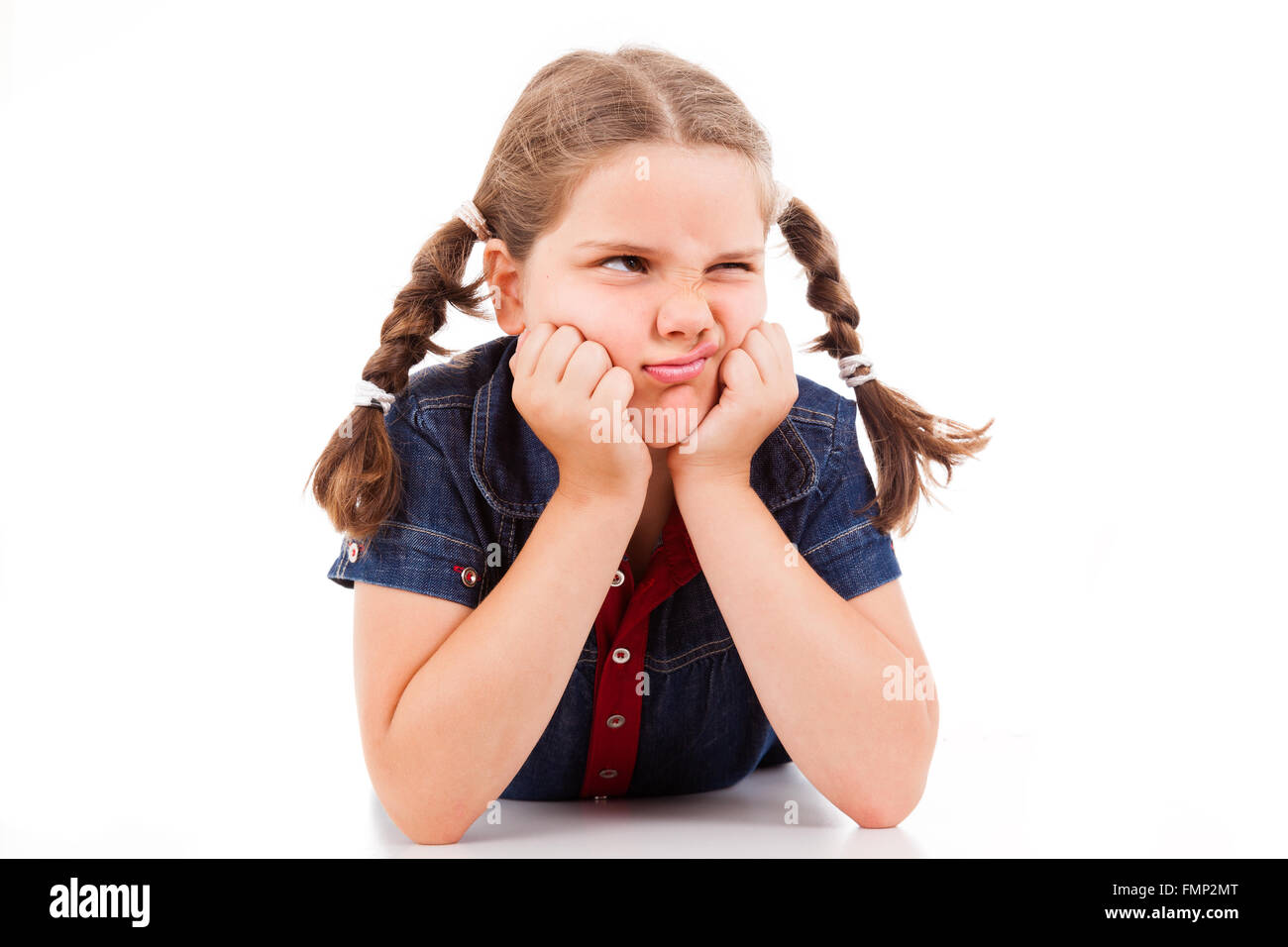 Angry little young girl child, isolated on white background Stock Photo ...