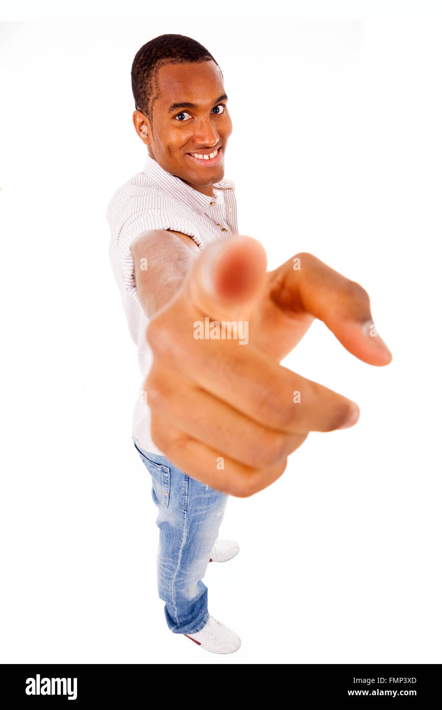 African american young casual man pointing - isolated on white Stock ...