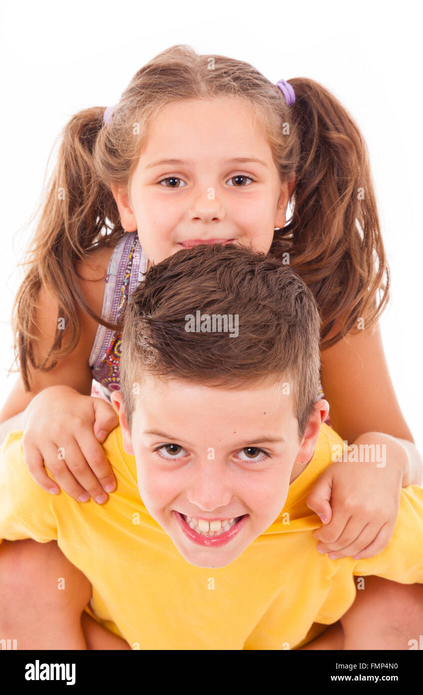 Happy smiling kids on a white background Stock Photo - Alamy