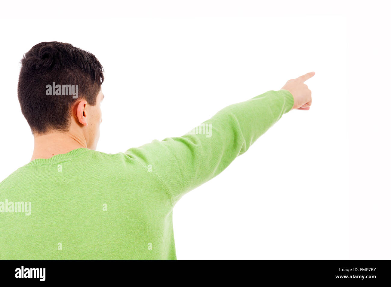 young casual man pointing, isolated on white Stock Photo - Alamy