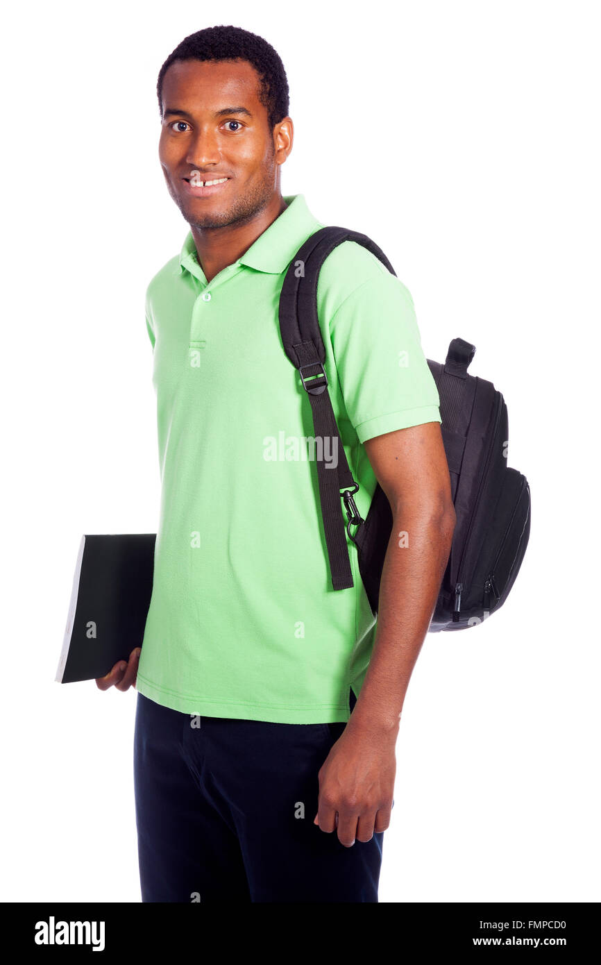 African American student smiling - isolated over a white background ...