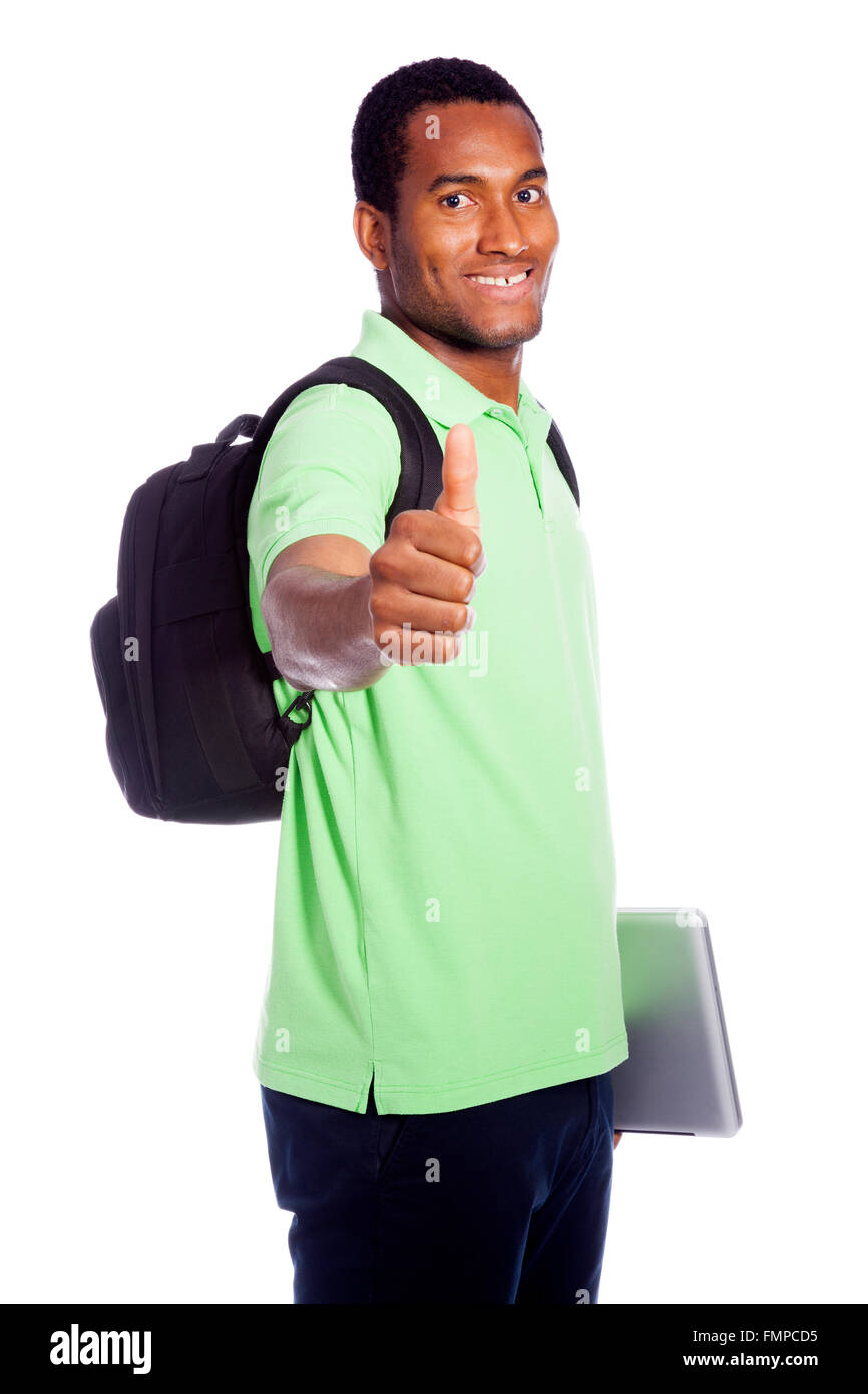 African American student thumbs up - isolated over a white background ...