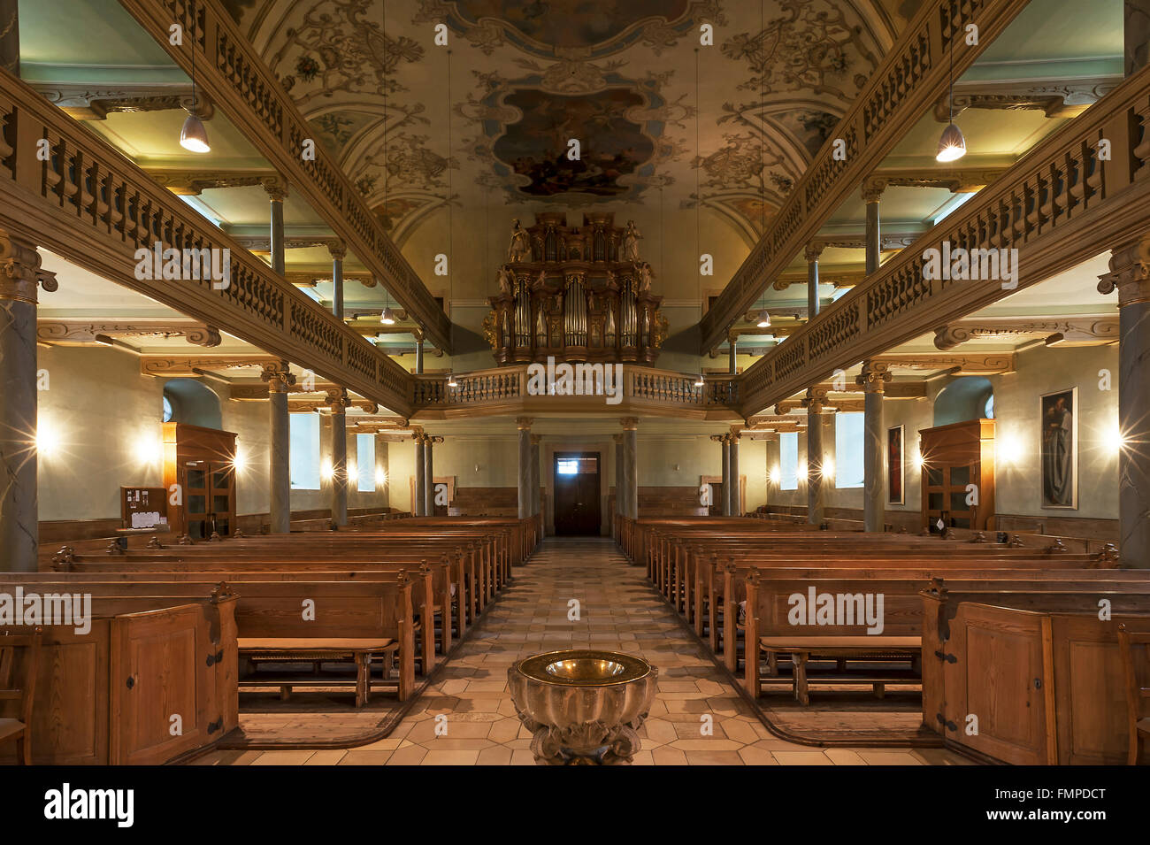 Interior with organ loft with Baroque organ, Neustädter church, built ...