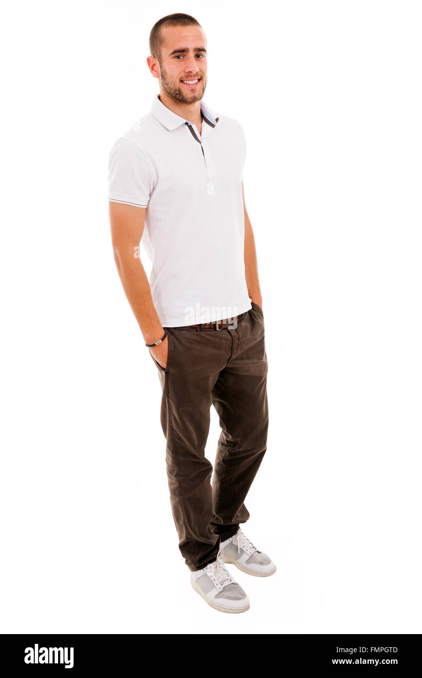 young casual man full body in a white background Stock Photo - Alamy