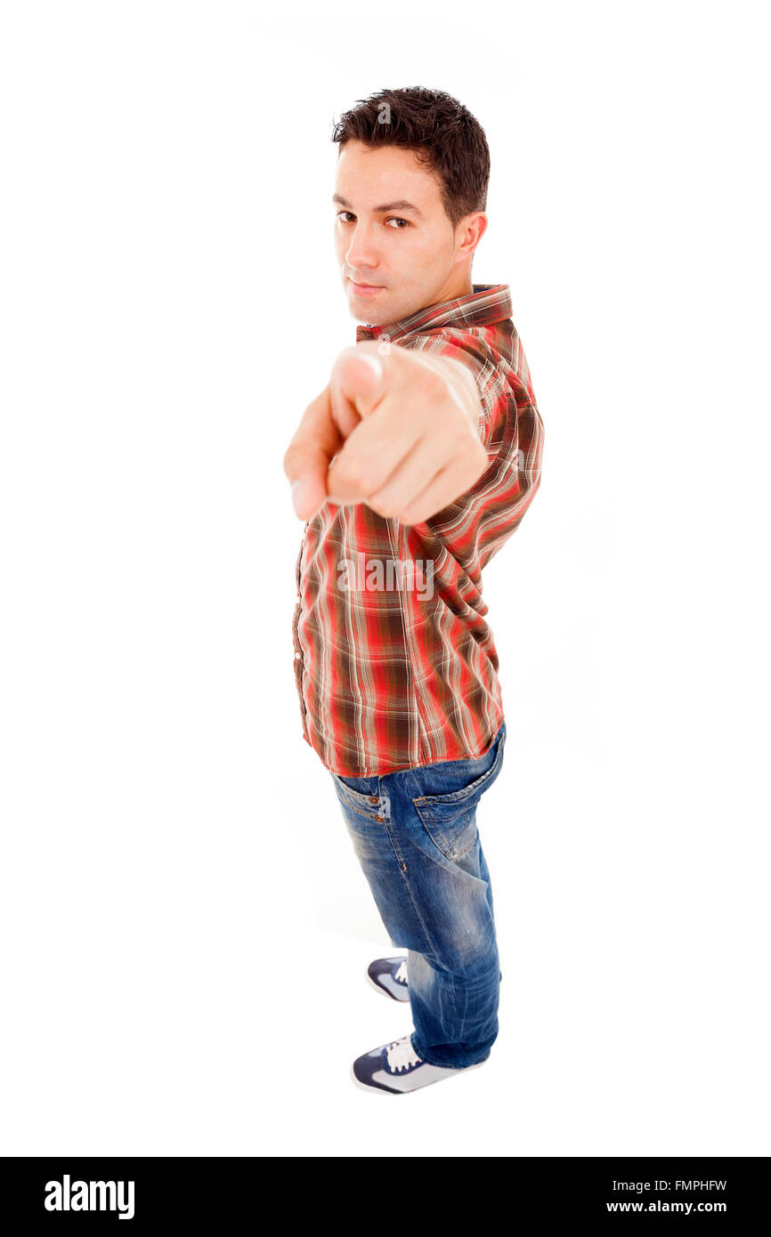 Young man pointing, isolated on white background Stock Photo - Alamy
