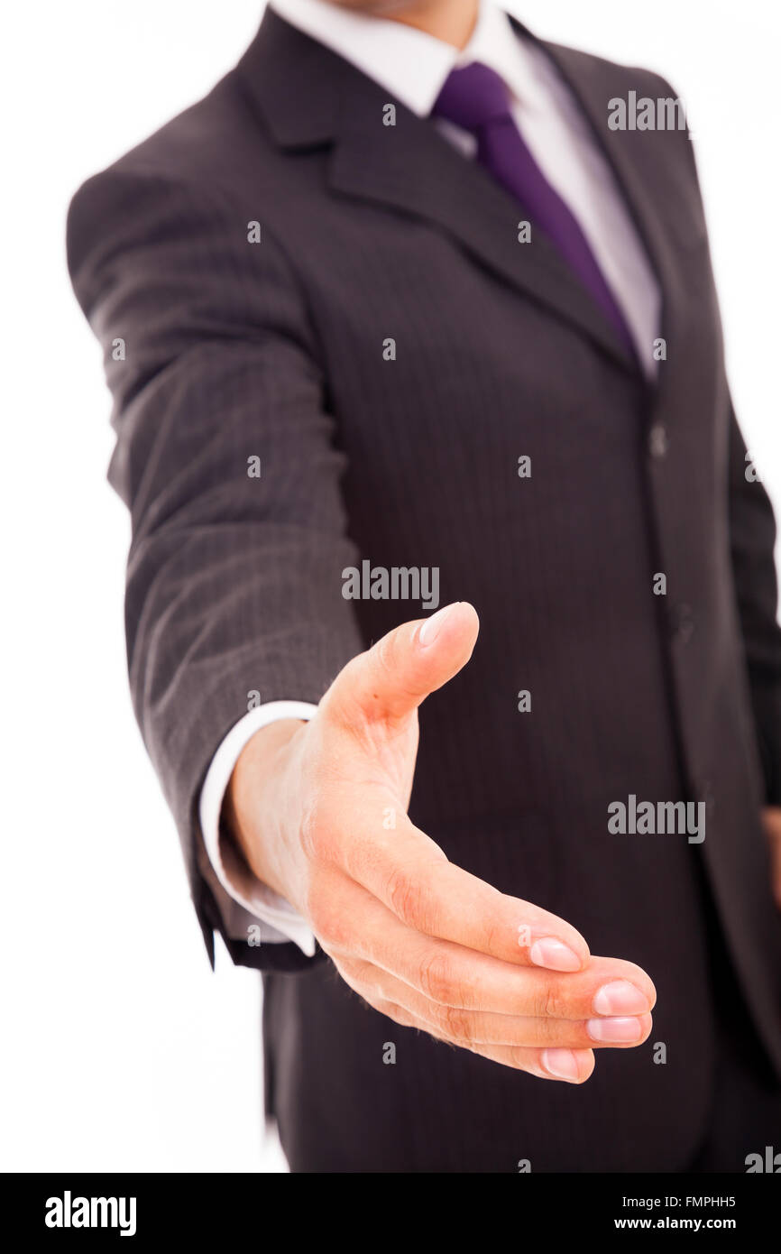 Business man giving handshake, isolated on white Stock Photo - Alamy