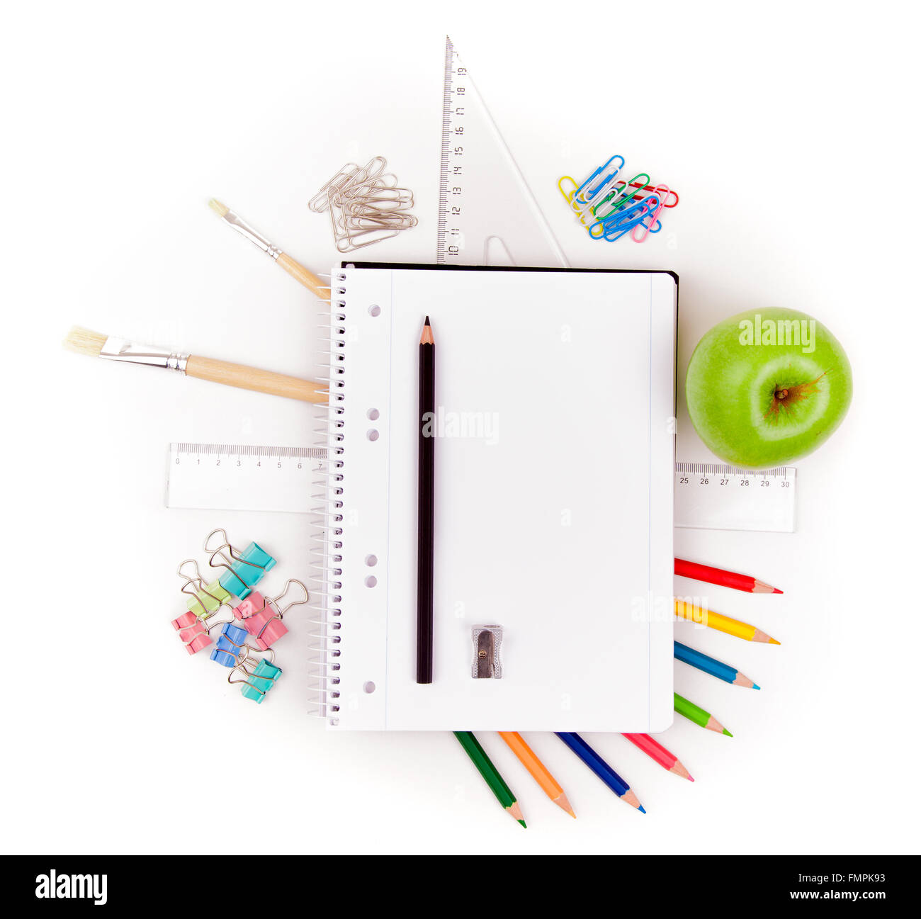 Photo of office and student gear over white background - Back to school ...