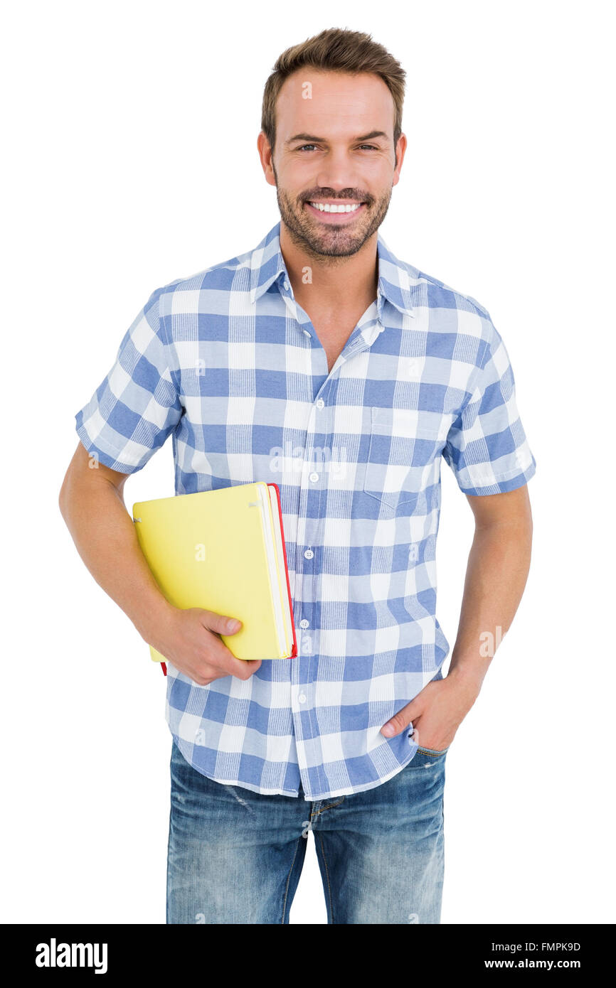 Happy young man holding folder Stock Photo - Alamy