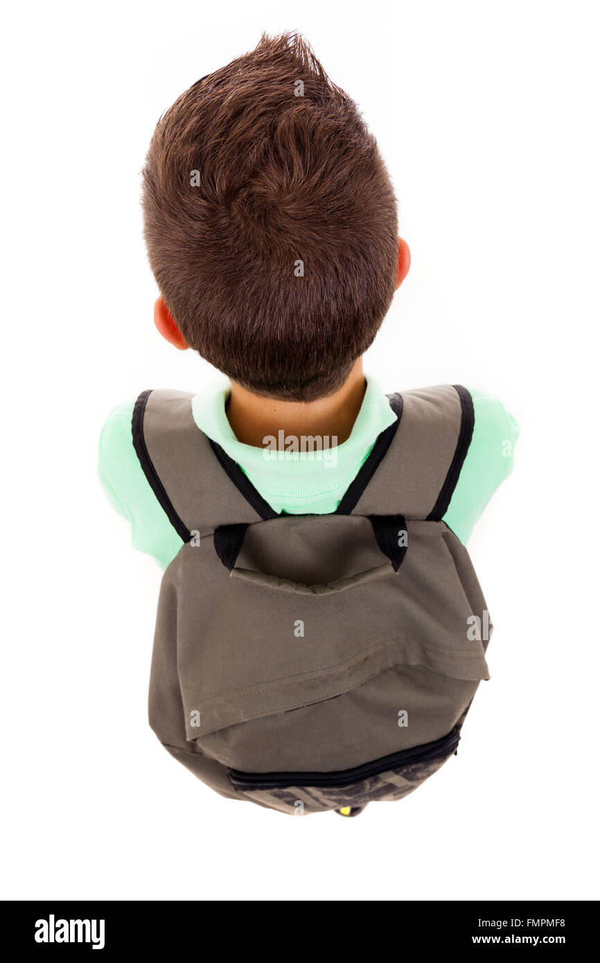 School boy with backpack from back, isolated on white background Stock ...