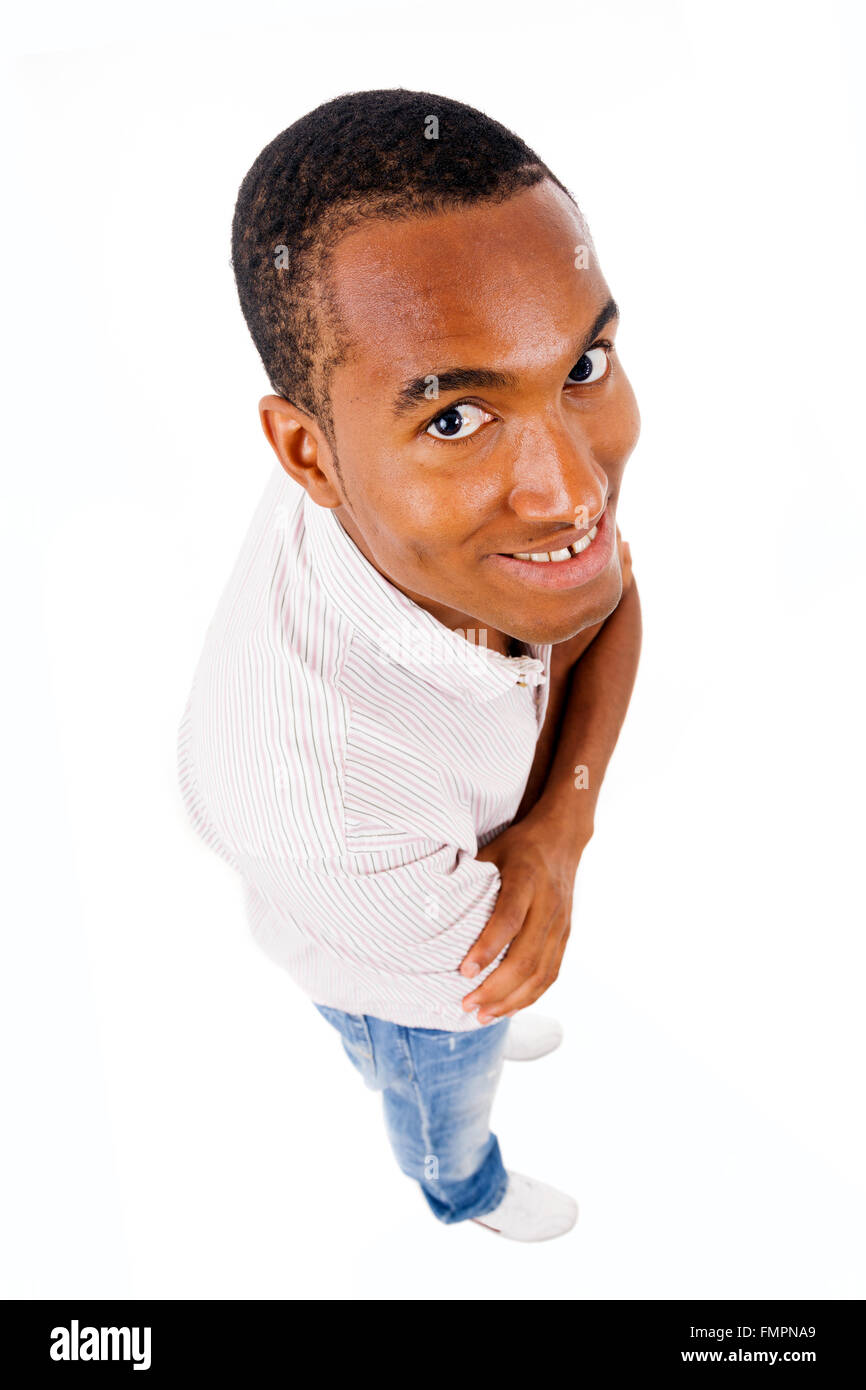 Full length portrait of young black man, isolated on white background ...