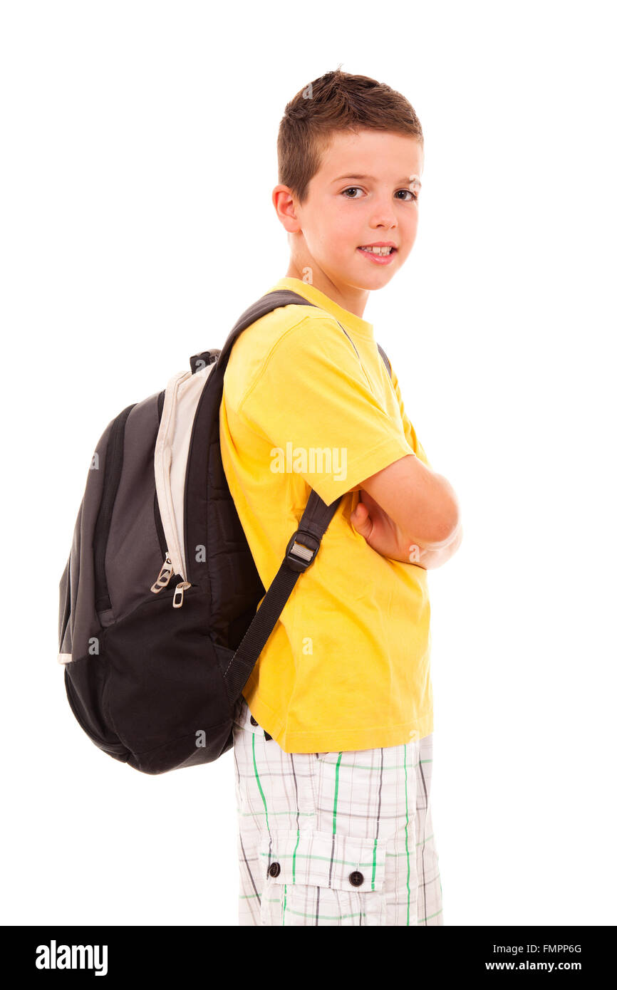 School boy with backpack, isolated on white Stock Photo - Alamy