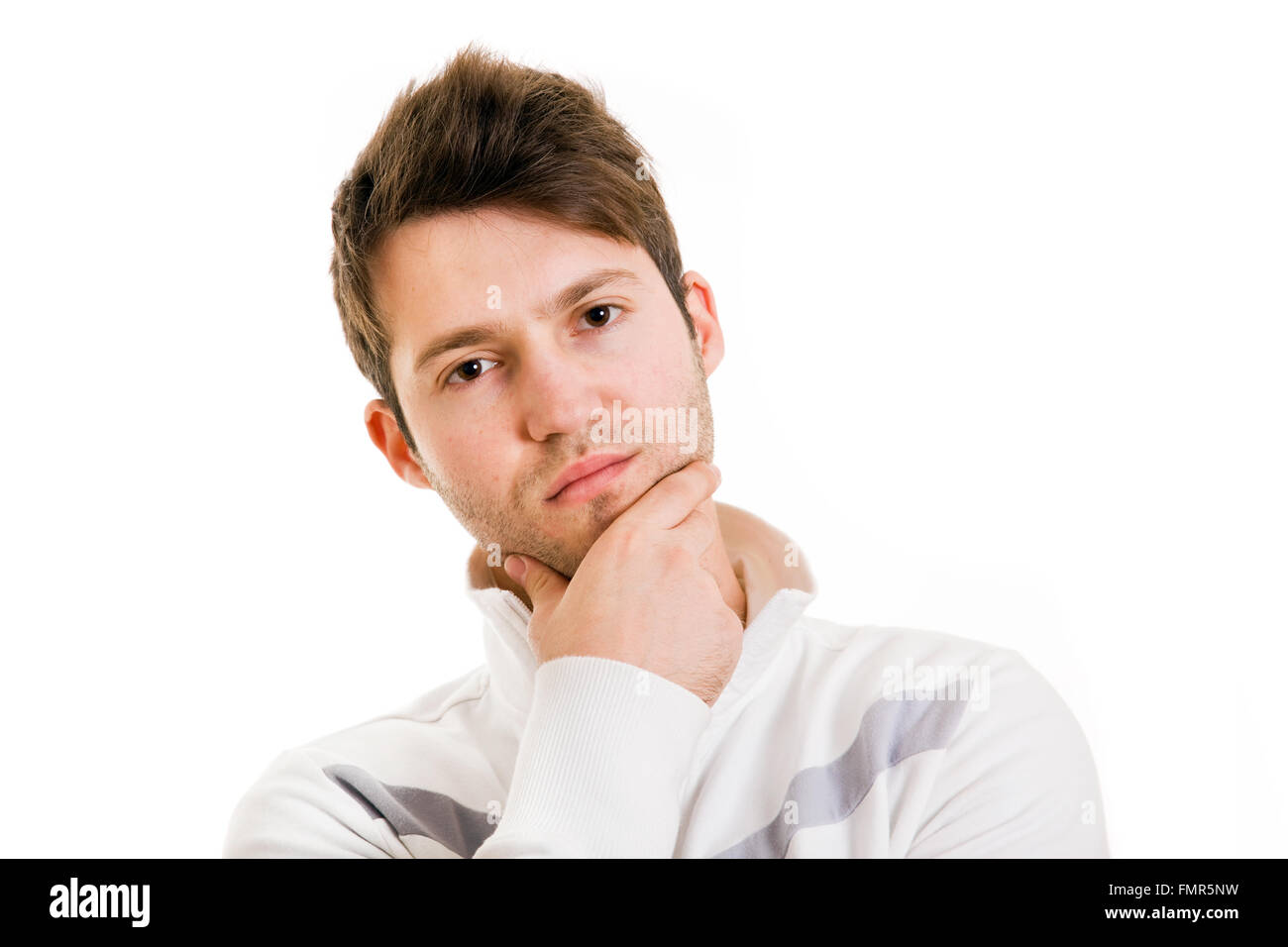 an handsome young man thinking, isolated on white Stock Photo - Alamy