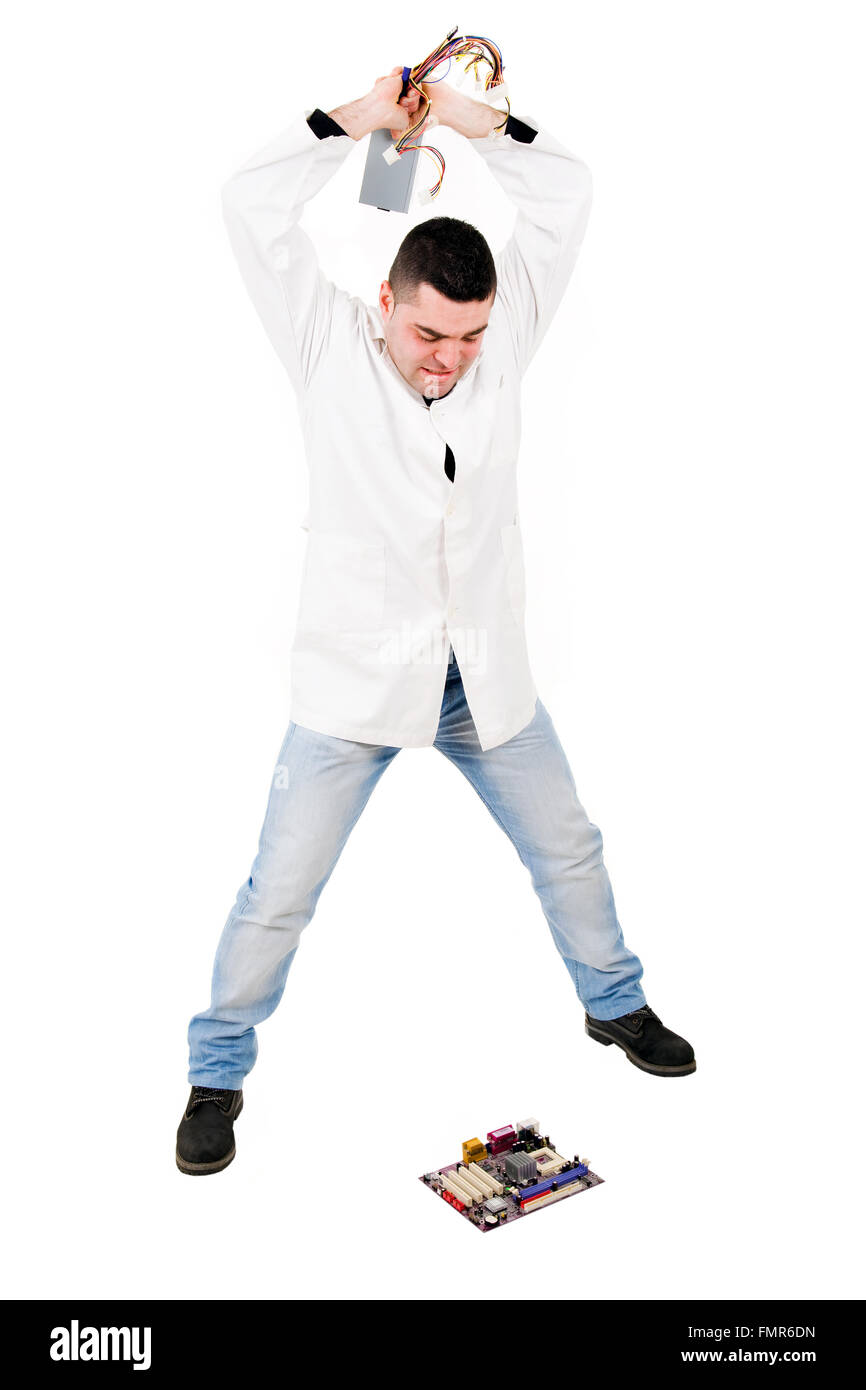 Angry Computer Engineer, isolated over white background Stock Photo - Alamy