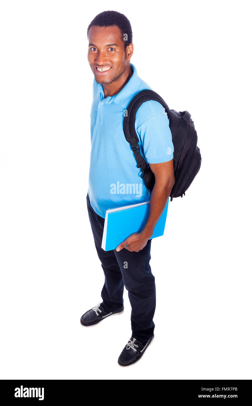 Smiling student full body portrait - isolated over a white background ...