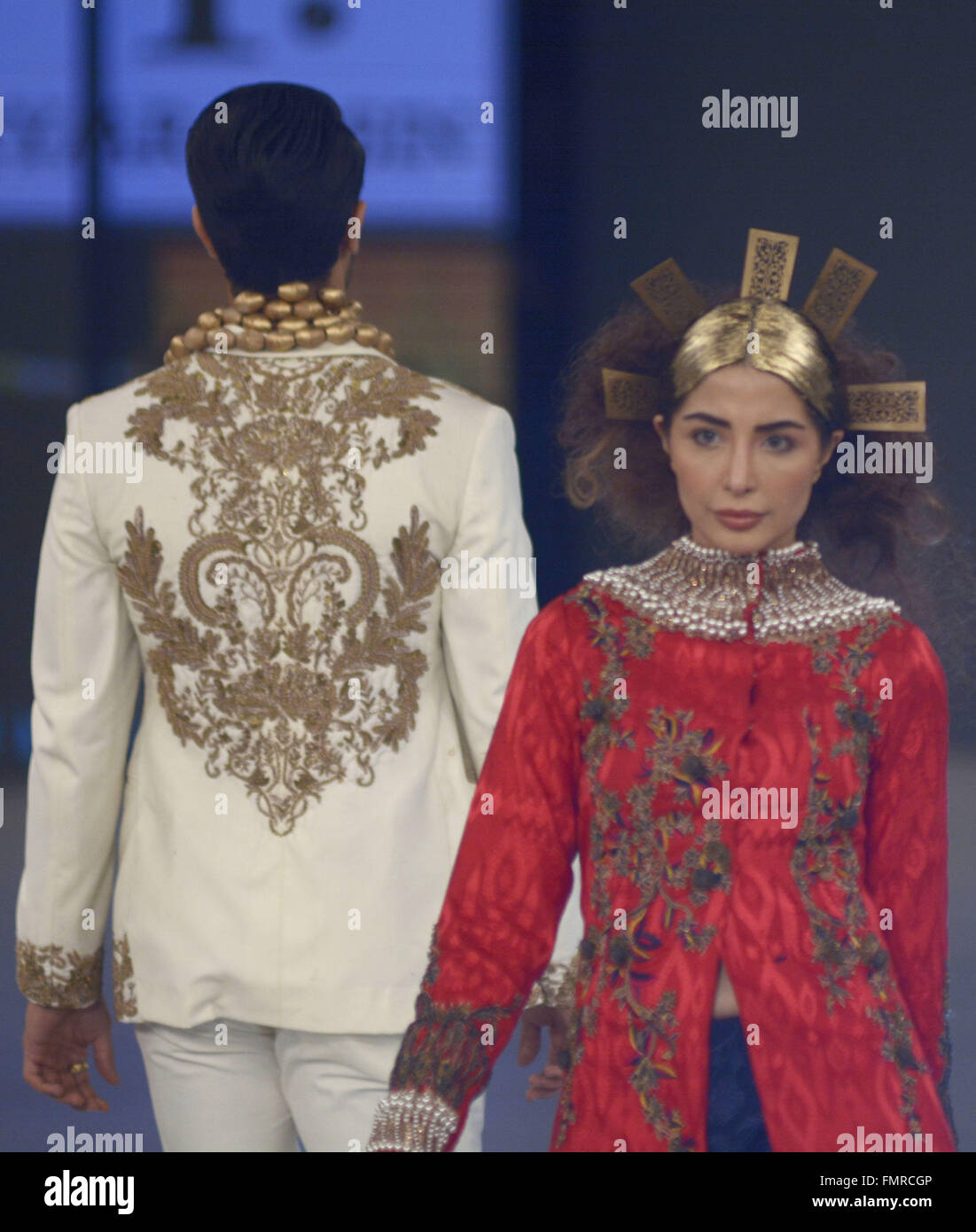 Lahore, Pakistan. 12th Mar, 2016. Pakistani model presents creations by ...