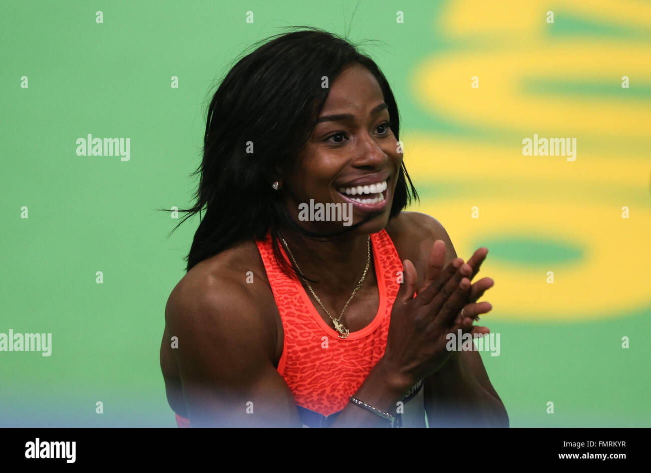 March 12, 2016 - BARBARA PIERRE reacts to winning the women's 60m run ...