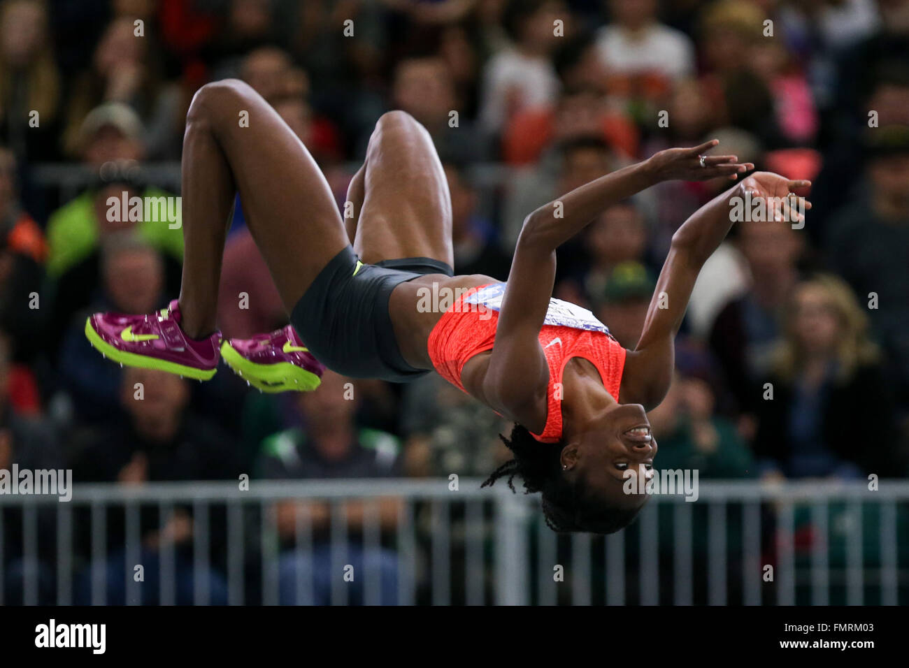 March 12, 2016 - CHAUNTE LOWE does a backflip after her final miss in ...