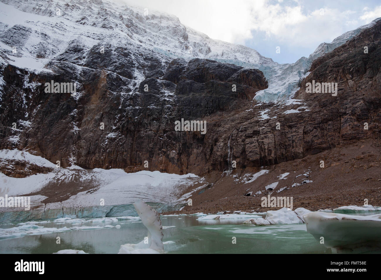 Angel glacier and Cavell lake at Mount Edith Cavell Jasper National ...