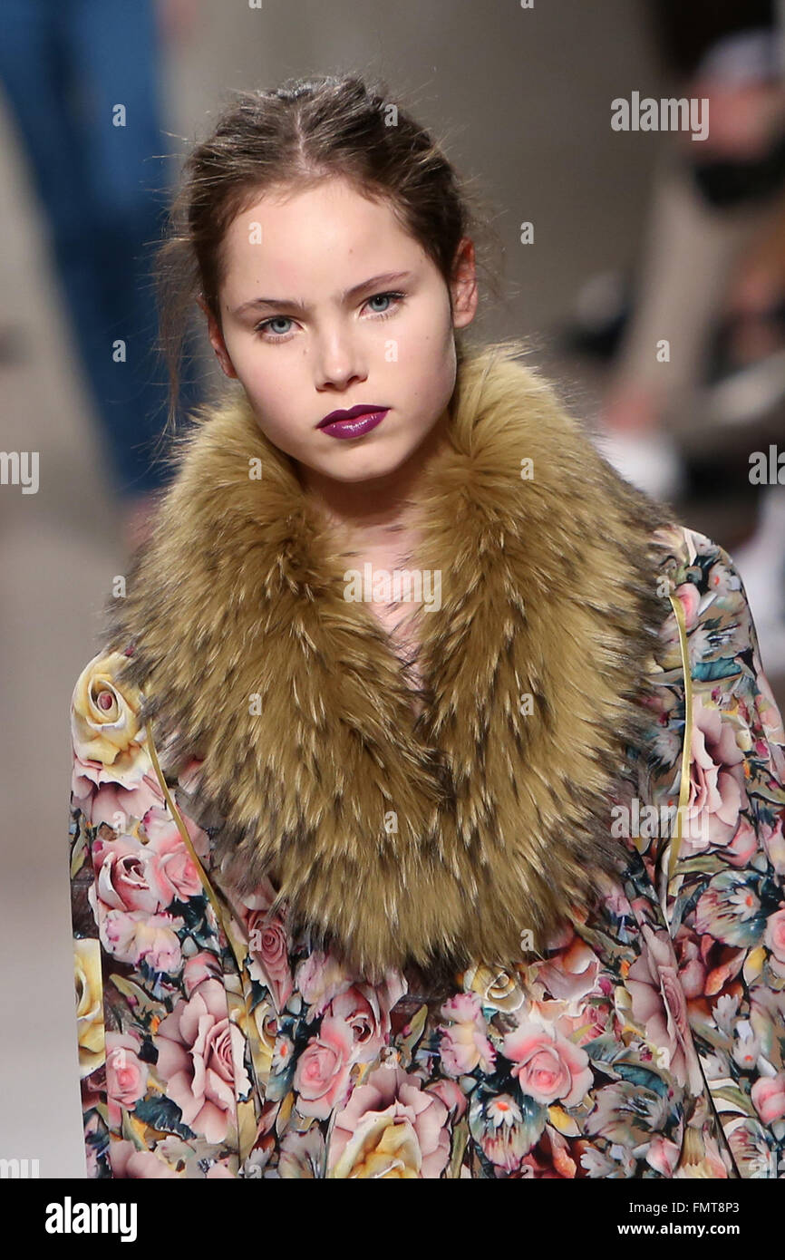 Lisbon, Portugal. 12th Mar, 2016. A model presents a creation from the ...